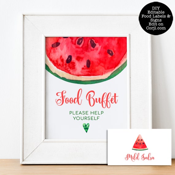 Editable Food Signs, Food Labels, Watermelon Food Signs, Food Table ...