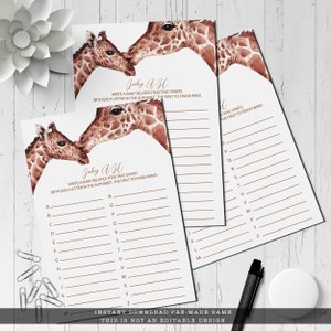 Giraffe Baby Shower Game ABC Baby Shower Game Instant - Etsy