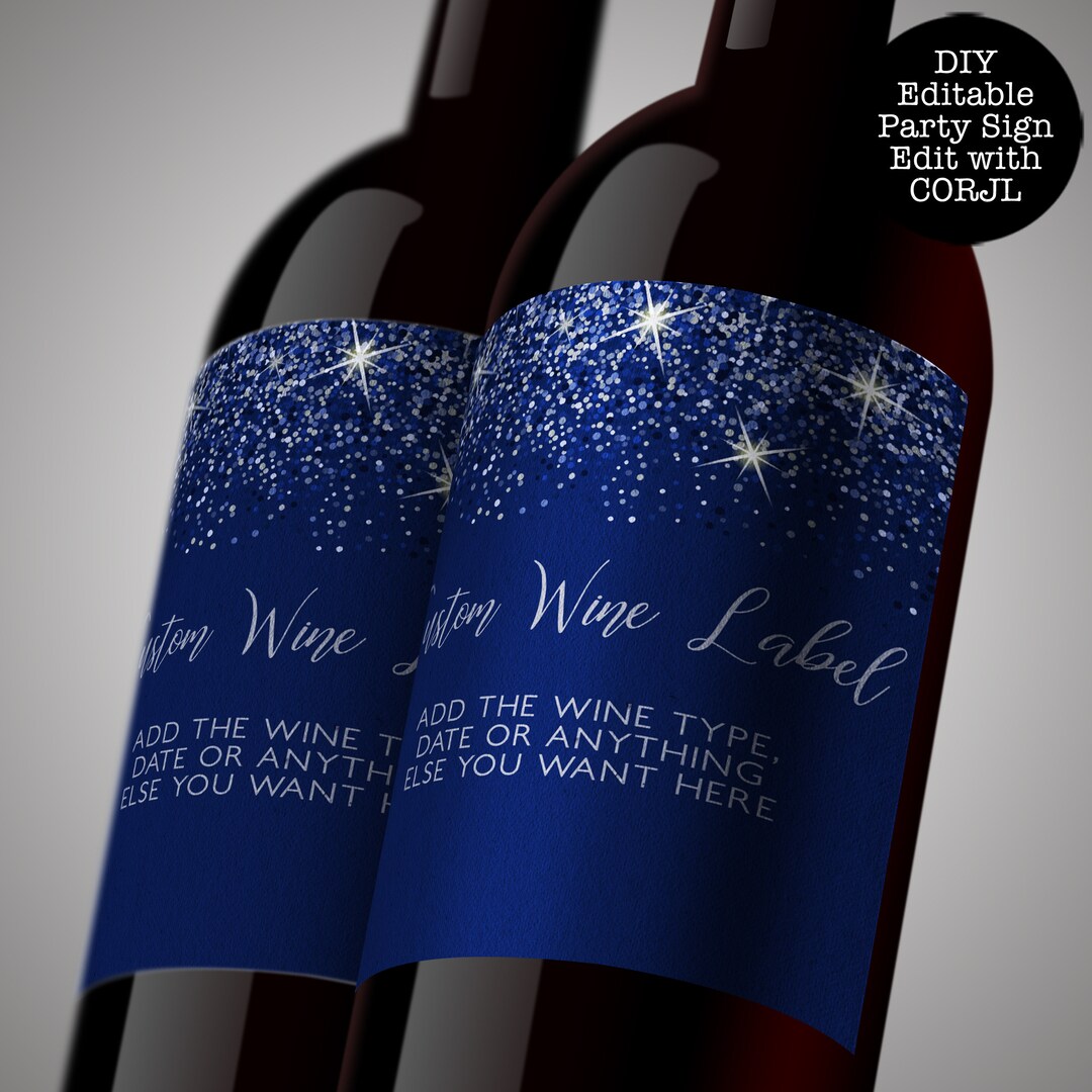 Navy Blue Wine Labels, Printable Wine Label, Custom Wine Labels, Corjl ...