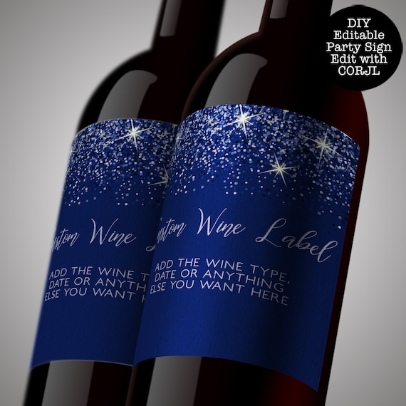 Navy Blue Wine Labels, Printable Wine Label, Custom Wine Labels, Corjl ...