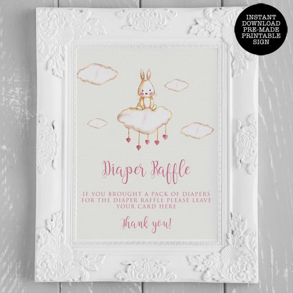 Baby Bunny Diaper Raffle Sign, Baby Shower Signs, Instant Download ...