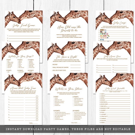 Safari Themed Printable Baby Shower Game, Giraffe Baby Shower Games ...
