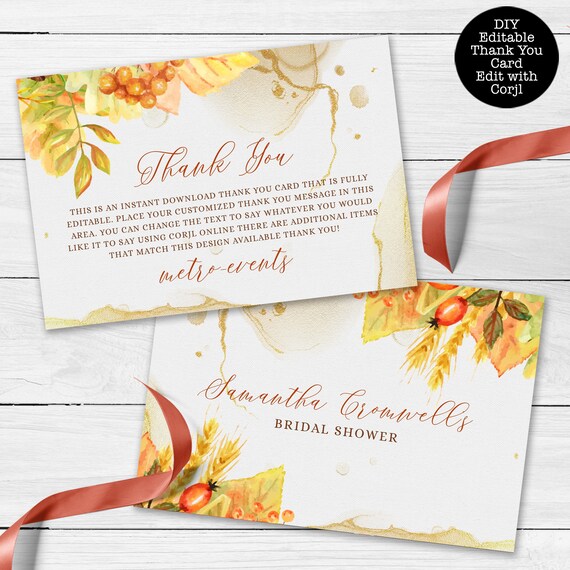 Autumn Leaves Thank You Cards, Fall in Love Thank You Notes, Fall ...