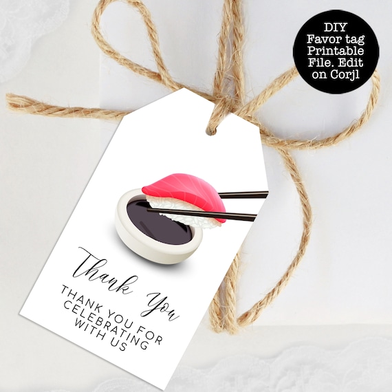 Sushi Favor Tags, Japanese Themed Tags, Sushi Themed Tags, Printable ...