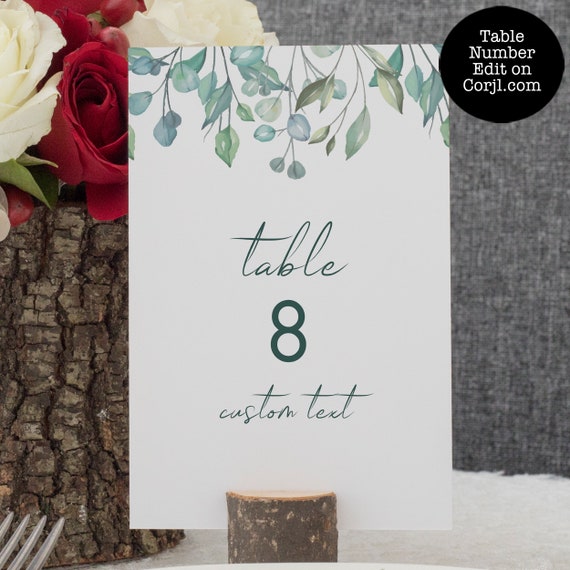 Greenery Table Number, Foliage Table Decor, Printable Table Numbers ...