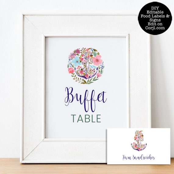Editable Nautical Themed Food Label, Printable Labels, Custom Buffet ...