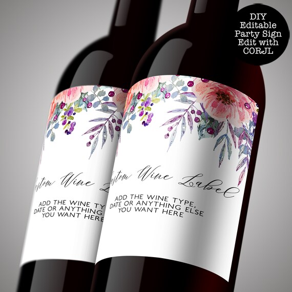 Bright Floral Wine Labels, Printable Wine Label, Custom Wine Labels ...