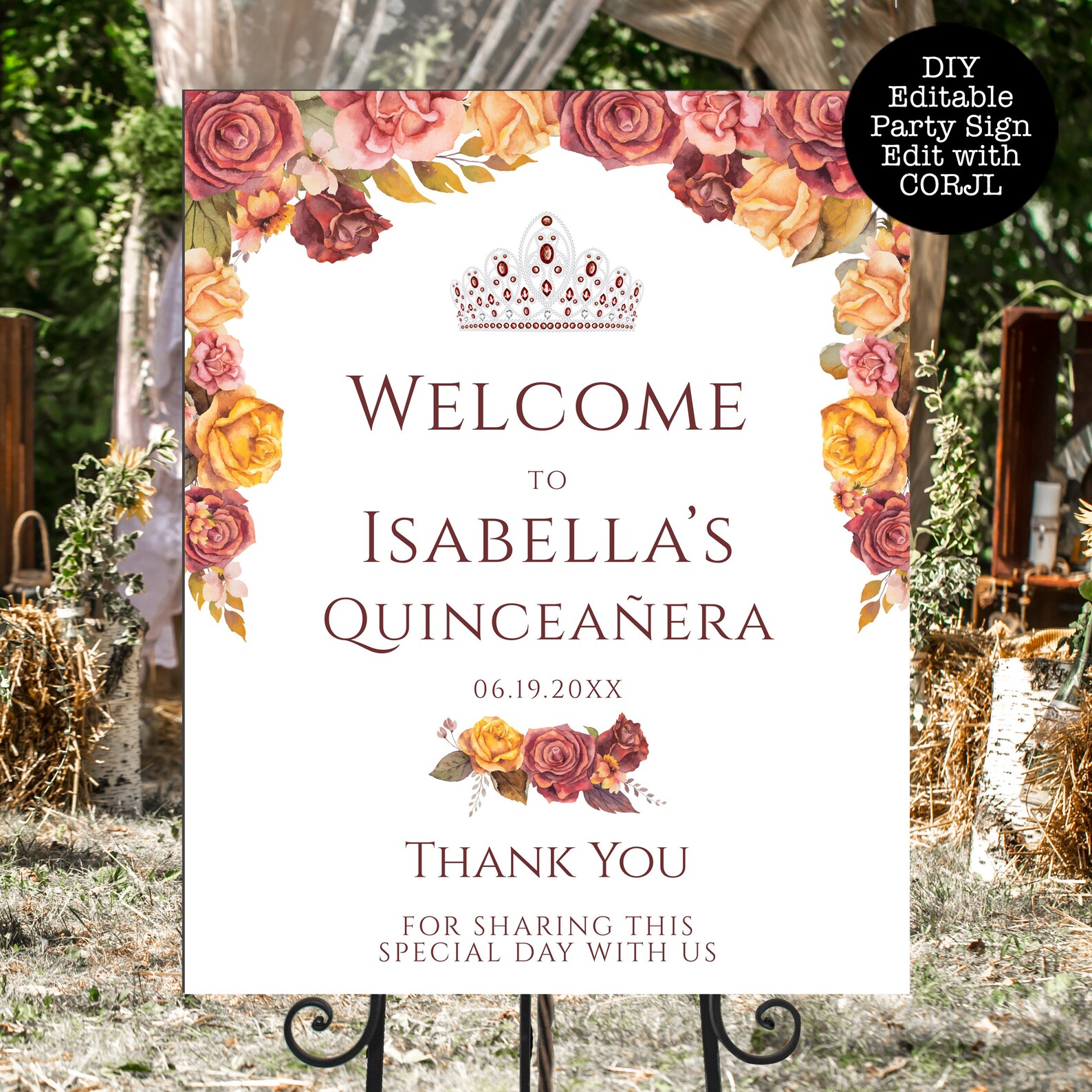 Quinceanera Welcome Sign Burgundy Rose Quinceanera Sign | Etsy