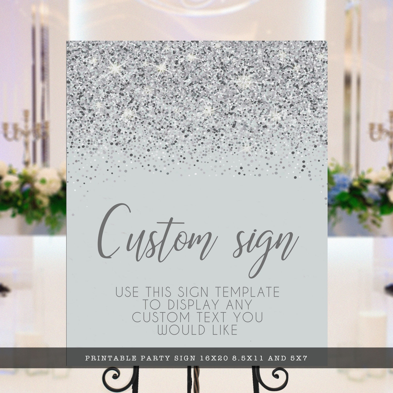 Silver Glitter Custom Sign Printable Sign Glitter Party | Etsy