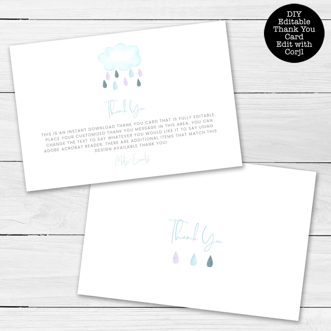 Sprinkle Shower Thank You Cards Custom Thank You Card Rain - Etsy