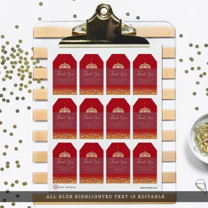 Red and Gold Glitter Favor Tags, Red Glitter Tags, Gold Glitter Favor ...