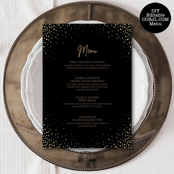 Black and Gold Dinner Menu, Custom Menu, Minimalist Dinner Menu, Modern ...