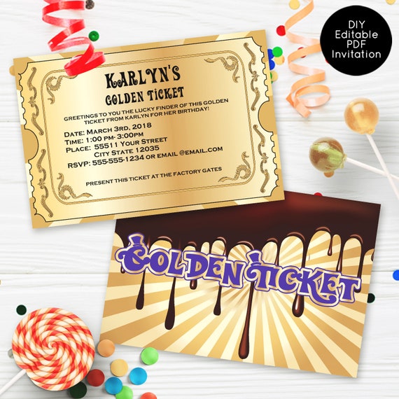 Golden Ticket Invitations, Chocolate Factory Invitations, Golden Ticket ...