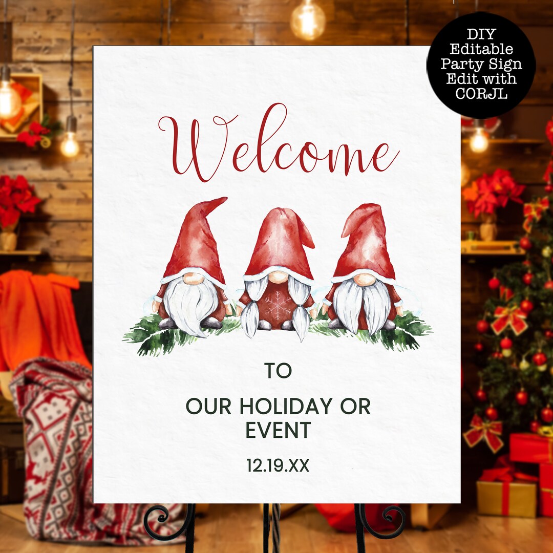 Christmas Gnomes Welcome Signs Printable Welcome Sign Corjl - Etsy