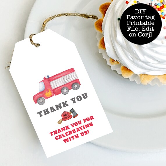 Fireman Birthday, Fire Truck Birthday, Favor Tags, Fireman Party, Gift ...