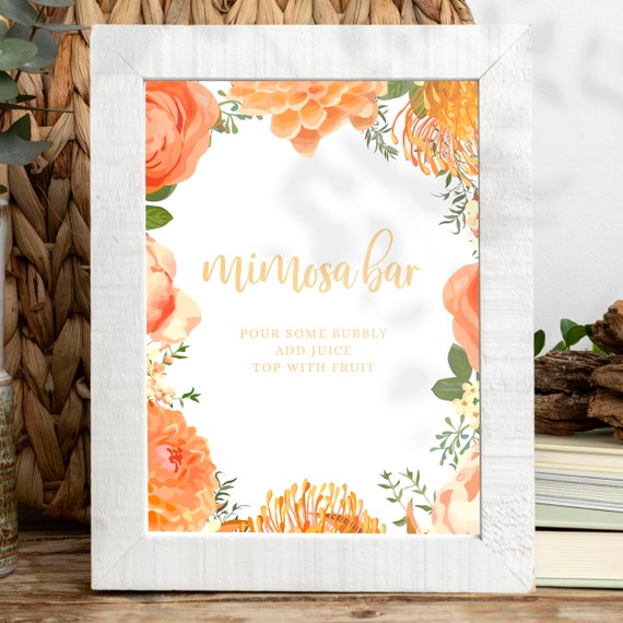 Editable Orange and White Floral Mimosa Bar, Printable Juice Labels ...