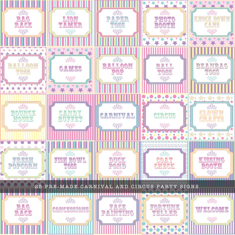 Pastel Carnival Party Signs Printable Party Signs Pastel - Etsy Australia