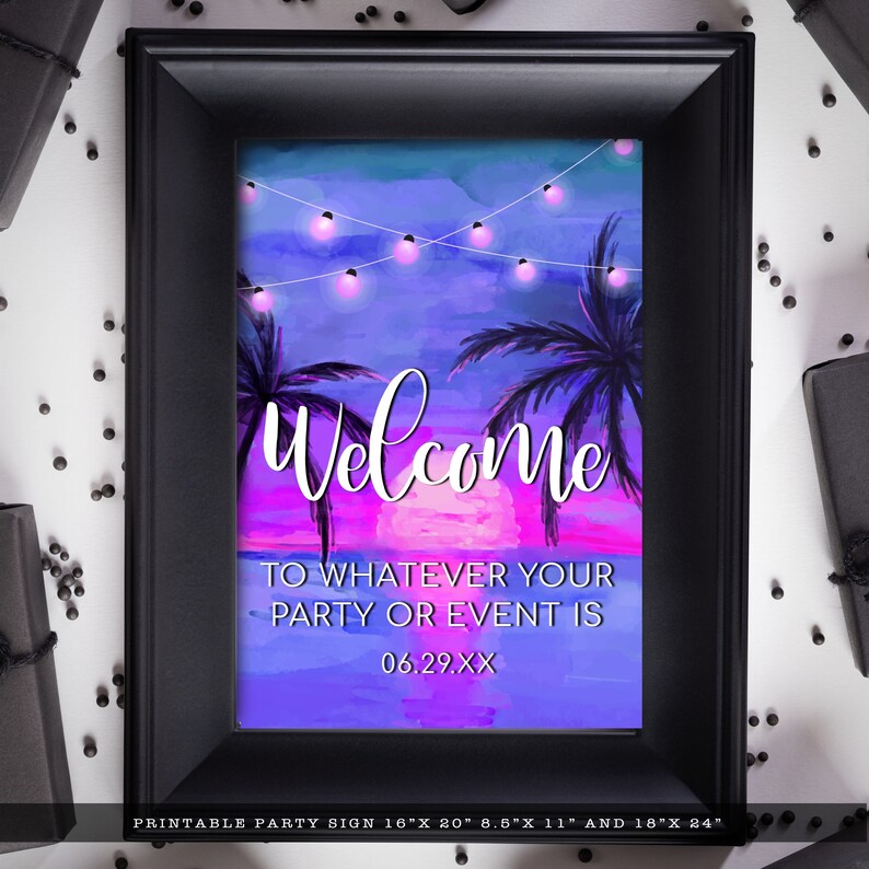 Blue Sunset Welcome Sign Tropical Sunset Welcome Signs | Etsy