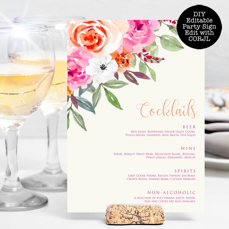 Hot Pink and Orange Floral Drink Menus Bar Menu Cocktail - Etsy