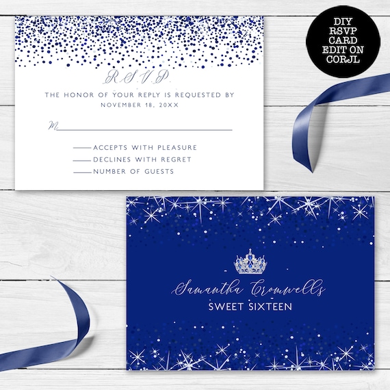 Royal Blue RSVP Card Princess Rsvp Card Rsvp Card Template - Etsy