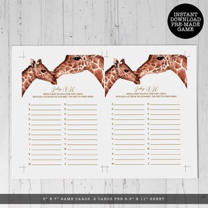 Giraffe Baby Shower Game ABC Baby Shower Game Instant - Etsy