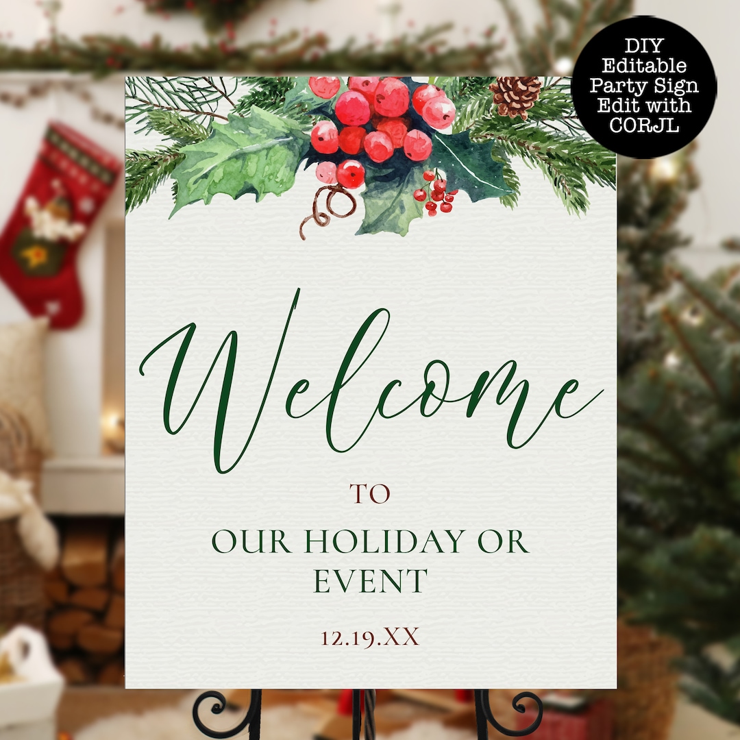Floral Holiday Welcome Signs Pine Holiday Menu Sign - Etsy