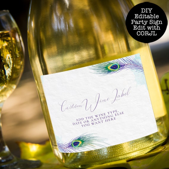 Peacock Custom Wine Labels, Printable Wine Label, Peacock Themed, Corjl ...