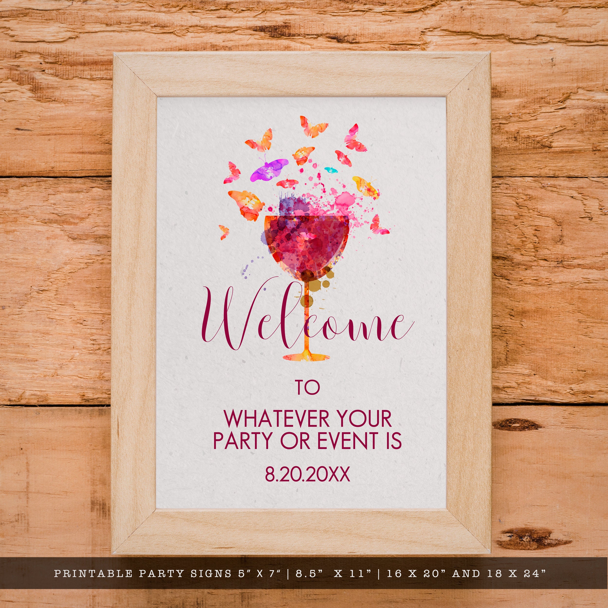 Butterfly Wine Tasting Welcome Sign, Editable Party Menu (corjl ...