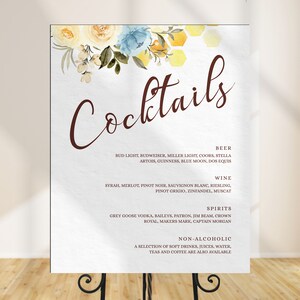 Editable Bee Themed Drink Menu Signs, Printable Bar Menu, Cocktail Menu ...