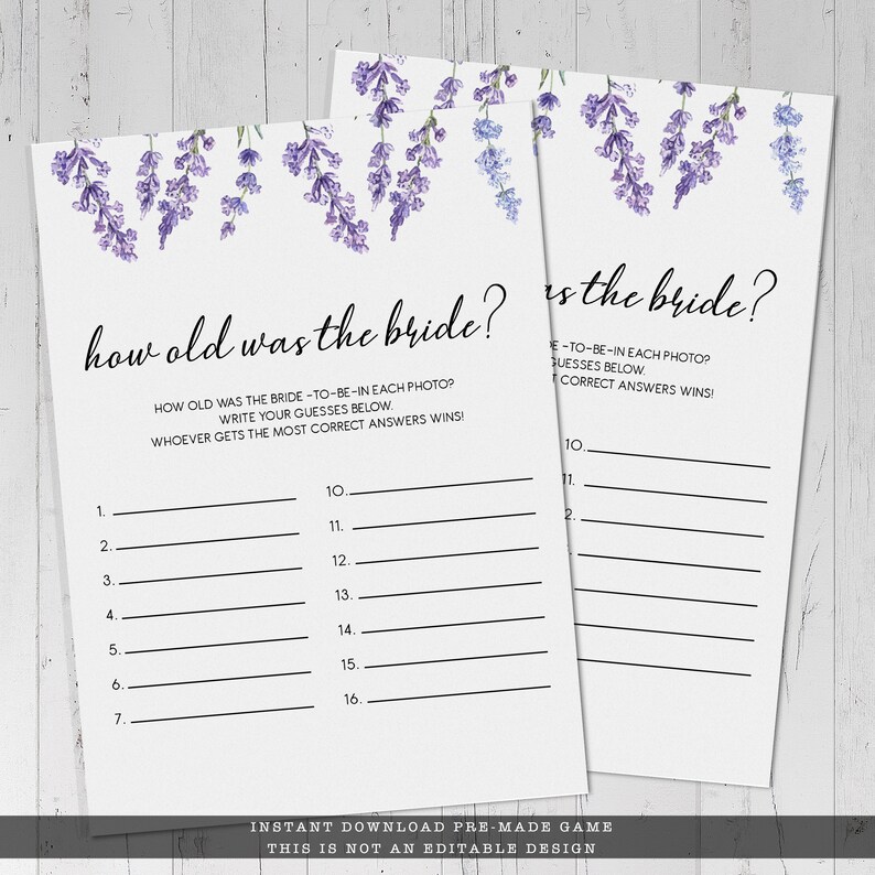 Bridal Shower How Old Was the Bride Game Instant Download | Etsy