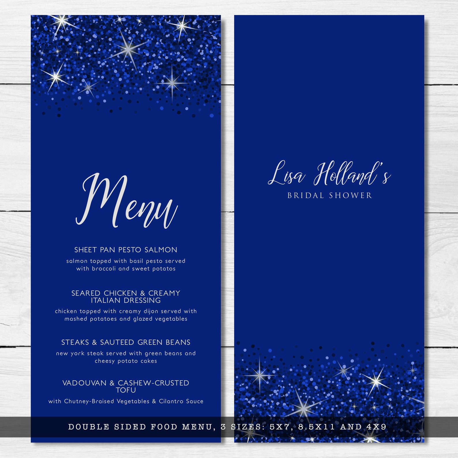 Blue Glitter Food Menu Royal Blue Dinner Menu Food Menu | Etsy