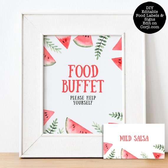 Editable Food Signs, Food Labels, Watermelon Themed Food Signs, Food ...