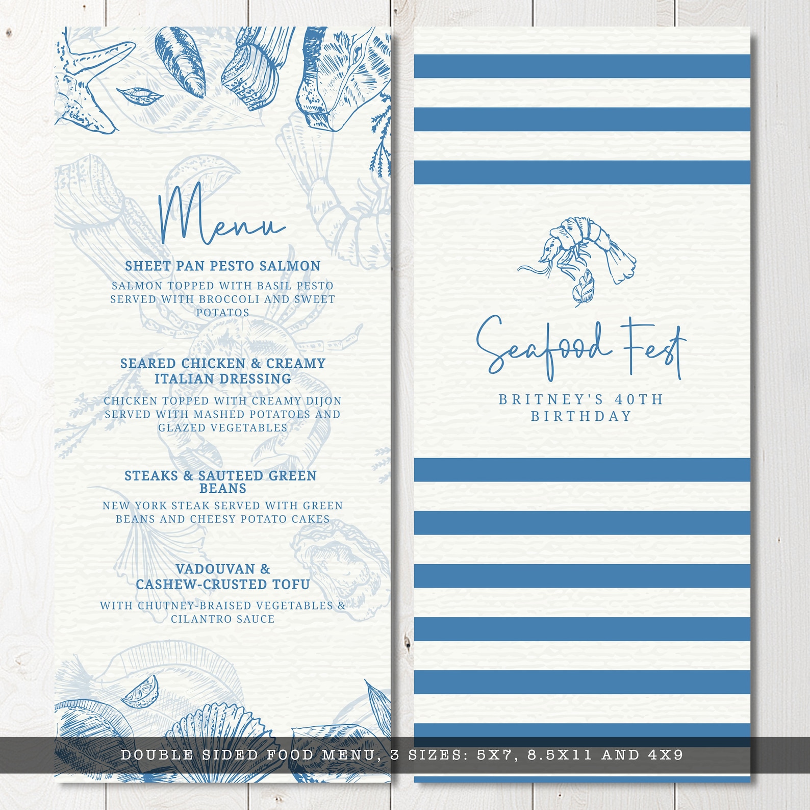 Beach Theme Food Menu: Seafood Dinner, Editable Template (instant ...