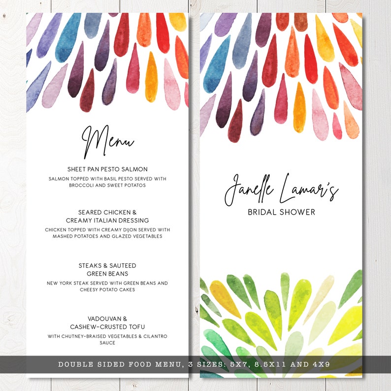 Rainbow Food Menu Rainbow Menu Custom Dinner Menu Editable - Etsy