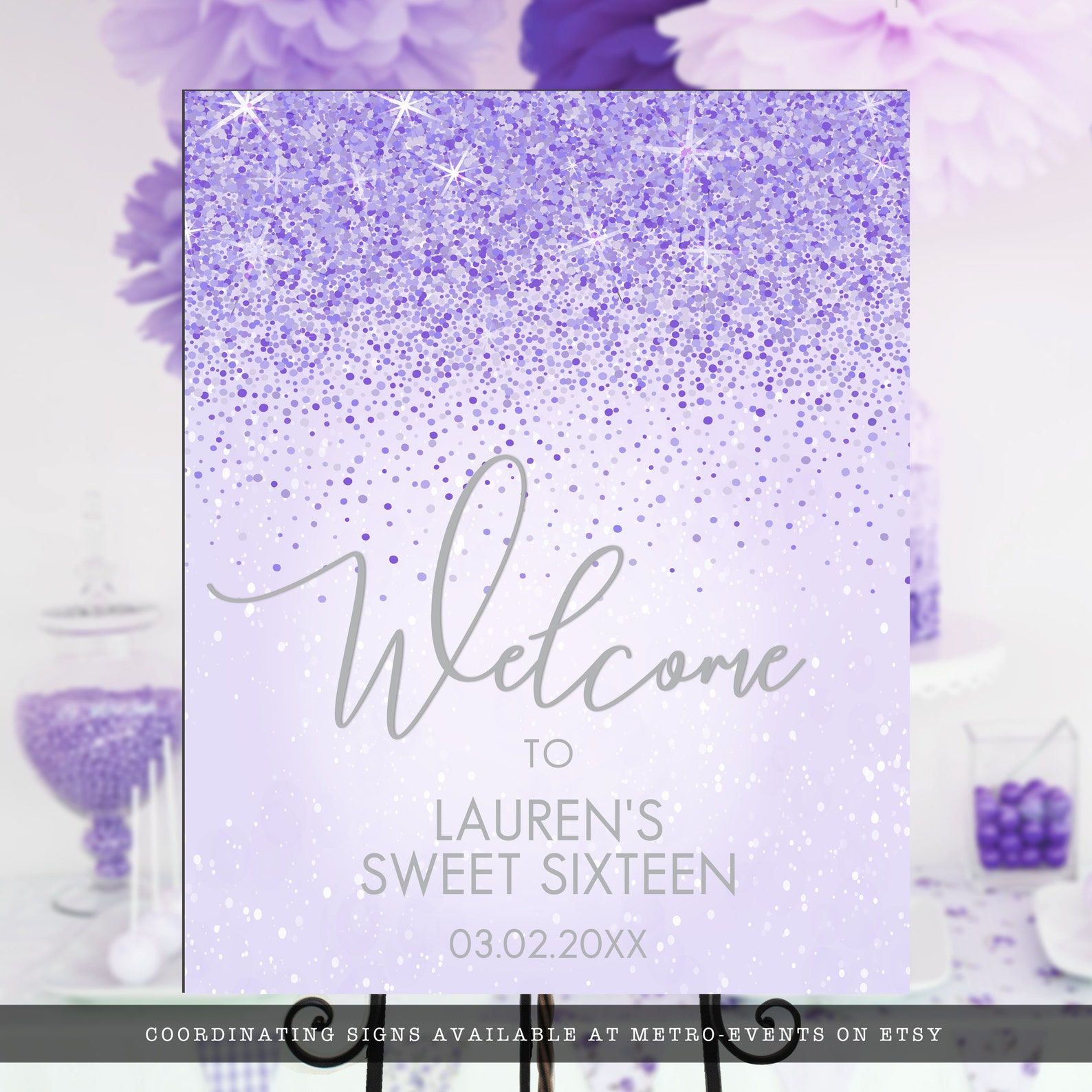 Purple Glitter Food Menu Custom Menu Purple Food Menu - Etsy