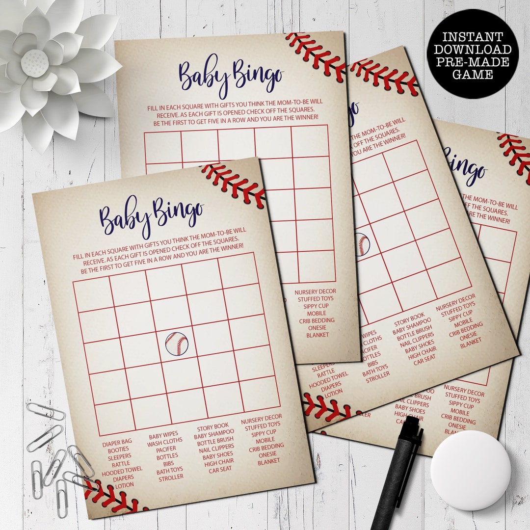 Baby Shower Bingo Game, Baseball Baby Shower, Sports Baby Shower Games ...