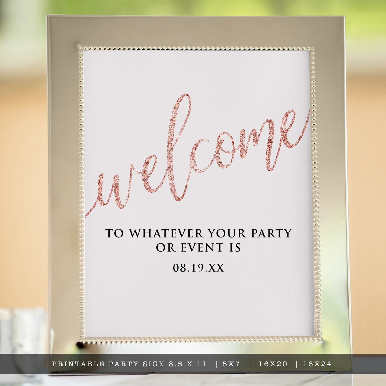Blush Pink Glitter Welcome Sign, Printable Party Sign, Instant Download ...