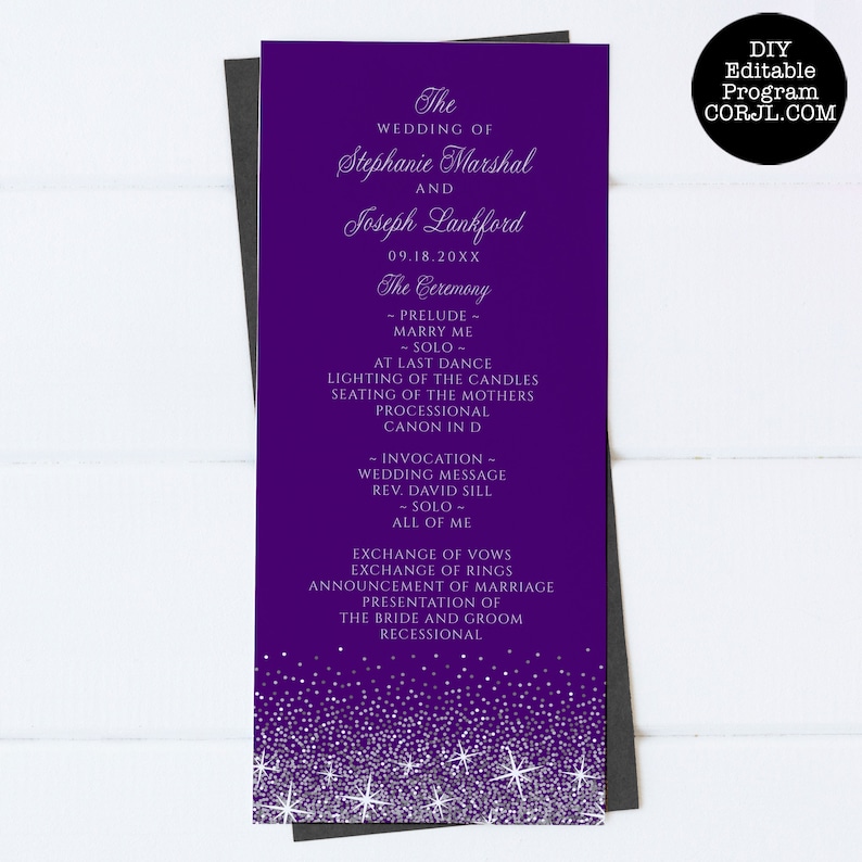 Purple and Silver Glitter Wedding Program Purple Glam Wedding | Etsy