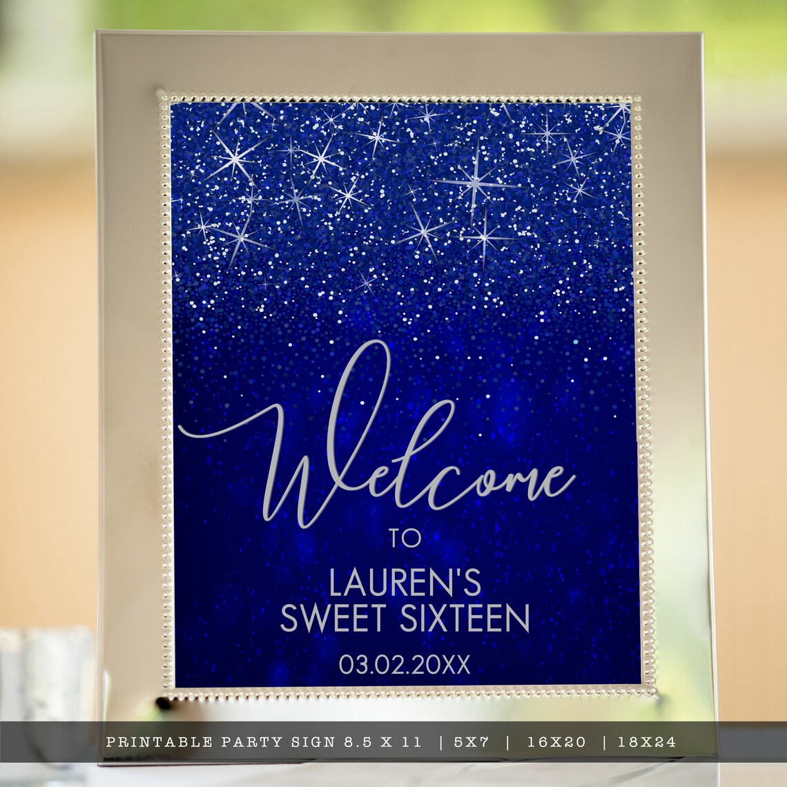 Blue Glitter Welcome Signs Sweet Sixteen Printable Party - Etsy