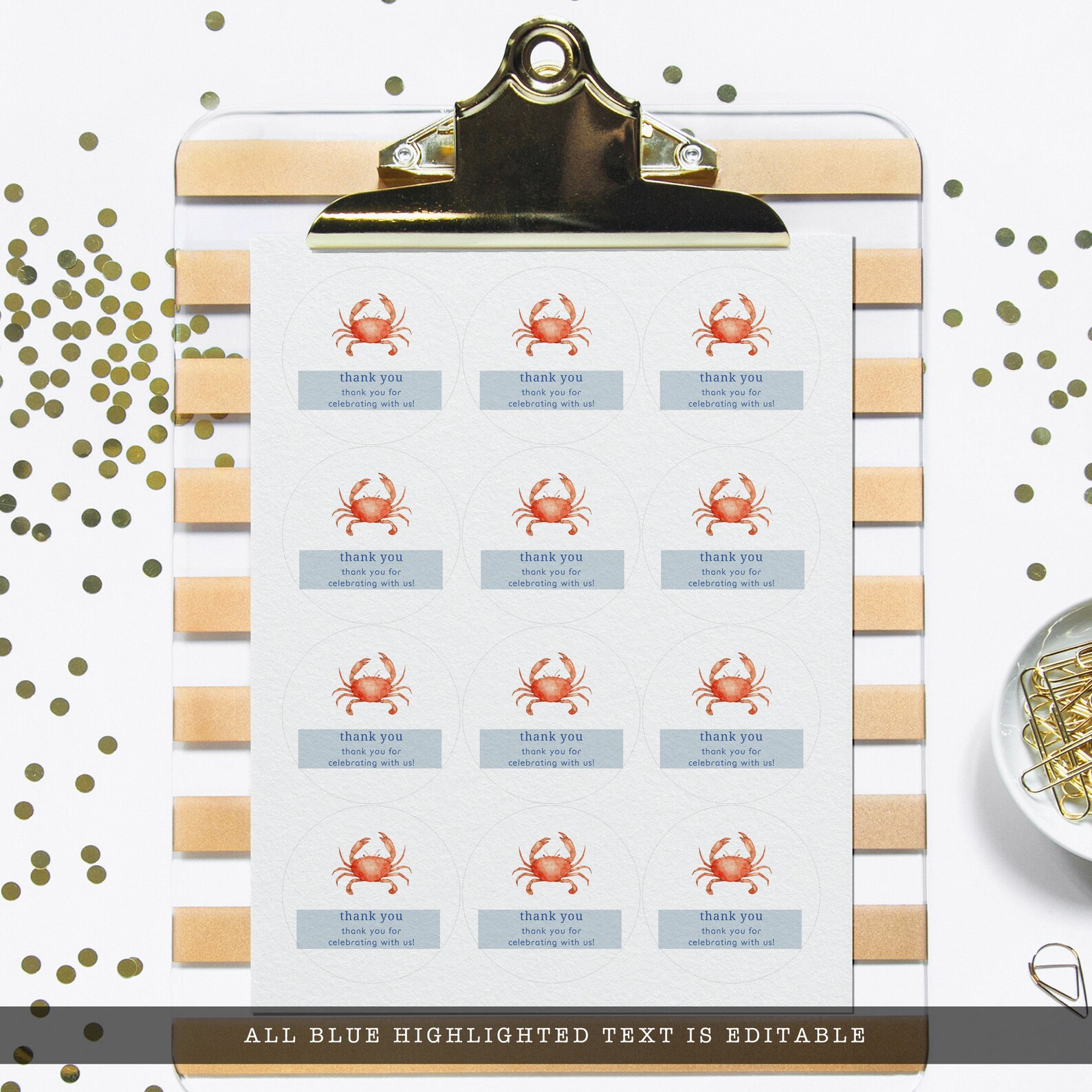 Crab Favor Tags: Beach Thank You Gift Tags (corjl Template) - Etsy