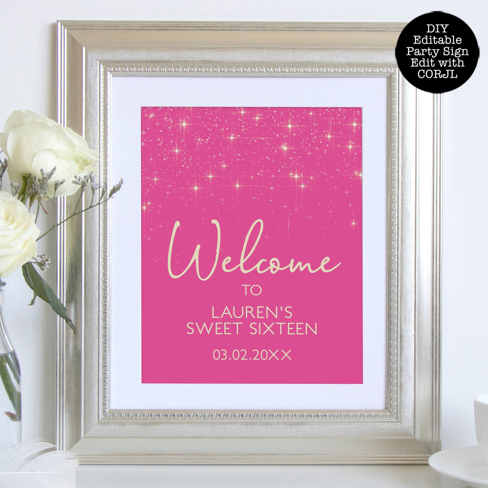 Pink Welcome Signs Sweet Sixteen Printable Party Sign - Etsy