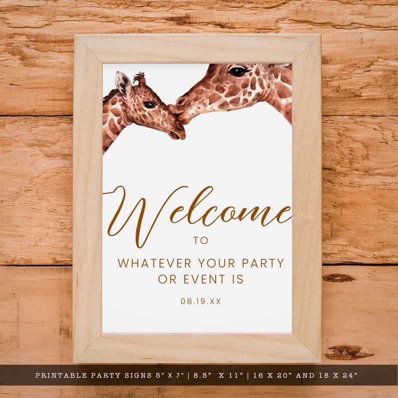 Giraffe Welcome Sign Safari Baby Shower Sign Animal Welcome - Etsy