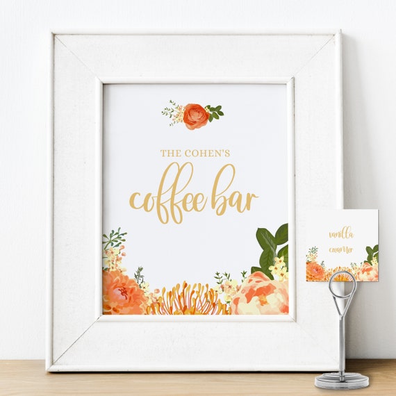 Editable Coffee Bar Sign, Printable Coffee Bar Signs, Orange and White ...