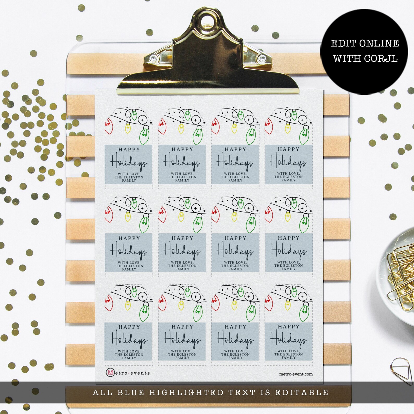 Christmas Lights Gift Tags Holiday Gift Tags Editable Favor | Etsy