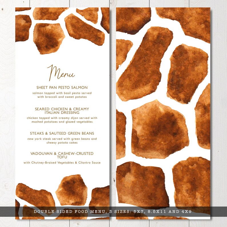 Safari Food Menu Animal Print Menu Custom Dinner Menu - Etsy