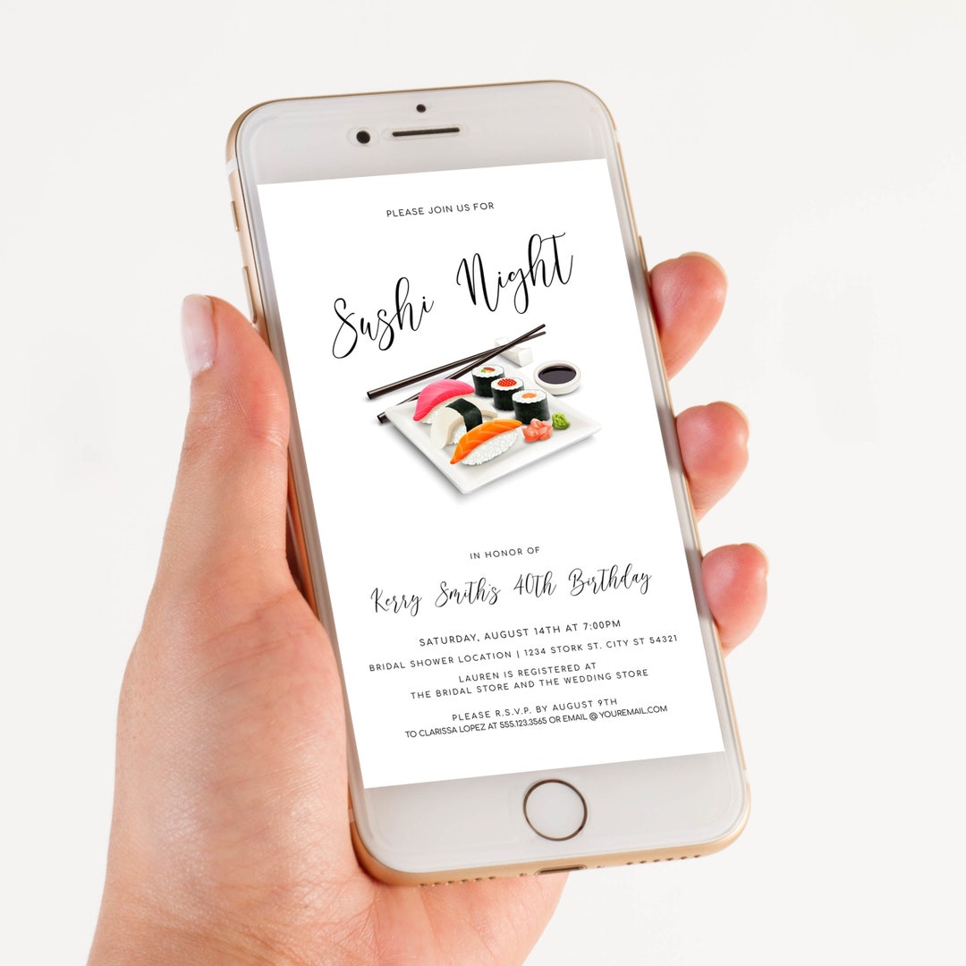 Sushi Night Evite, Sushi Party SMS Invitation, Minimalist Invitation ...