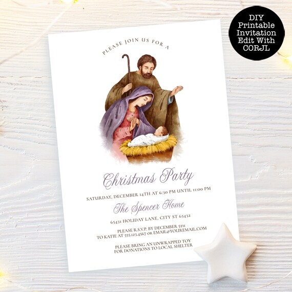 Holiday Party Invitations, Religious Editable Template, Printable ...