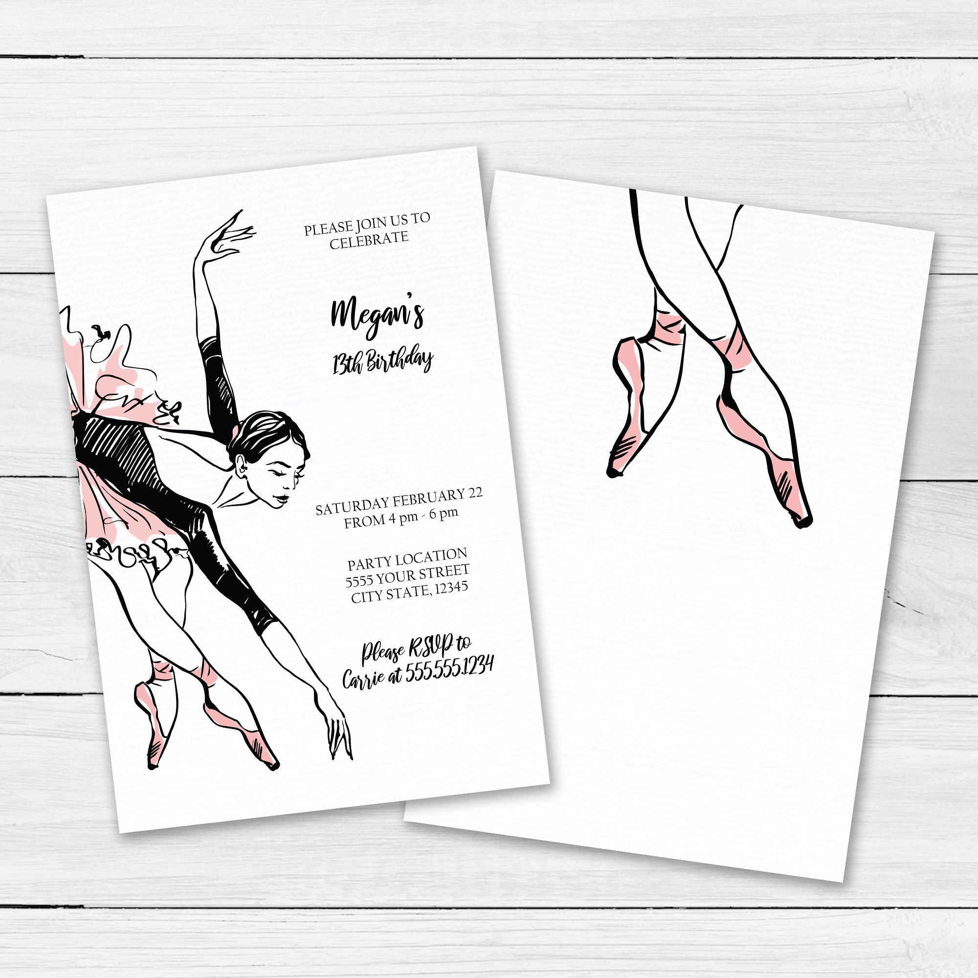 Pink Ballerina invitation Ballerina party Ballet dancer | Etsy