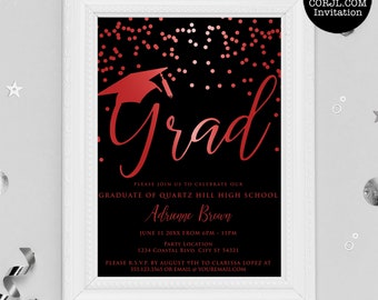 Red Graduation Invitations | Etsy