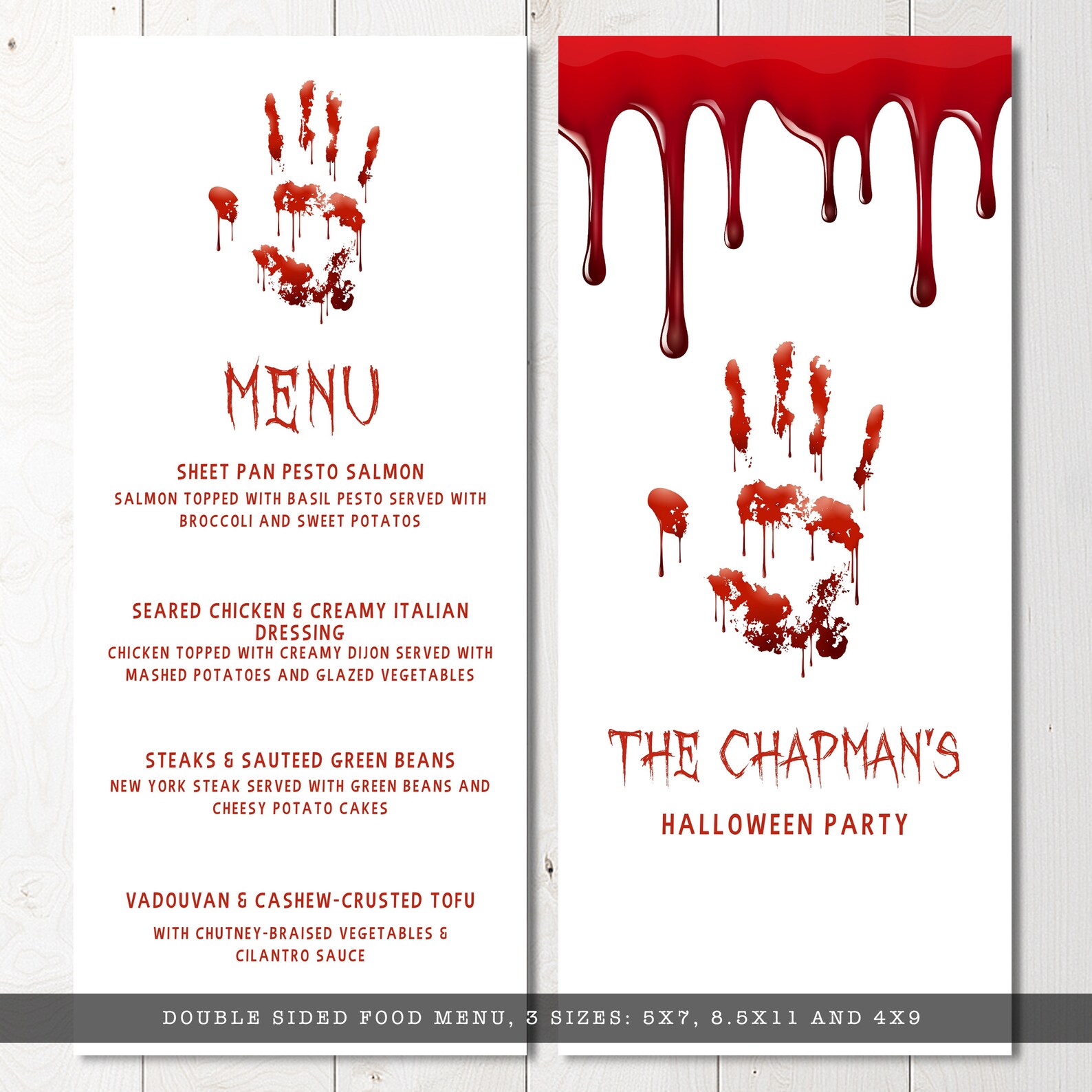 Halloween Food Menu Bloody Halloween Menu Custom Dinner - Etsy